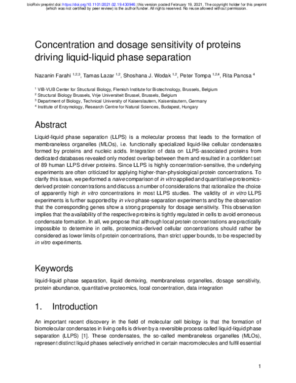(PDF) Concentration and dosage sensitivity of proteins driving liquid ...