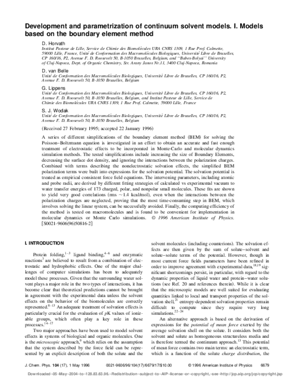 (PDF) Development and parametrization of continuum solvent models. I ...