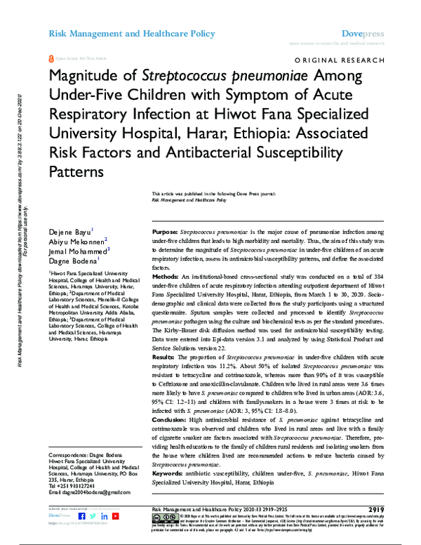 (PDF) Magnitude of Streptococcus pneumoniae Among Under-Five Children ...