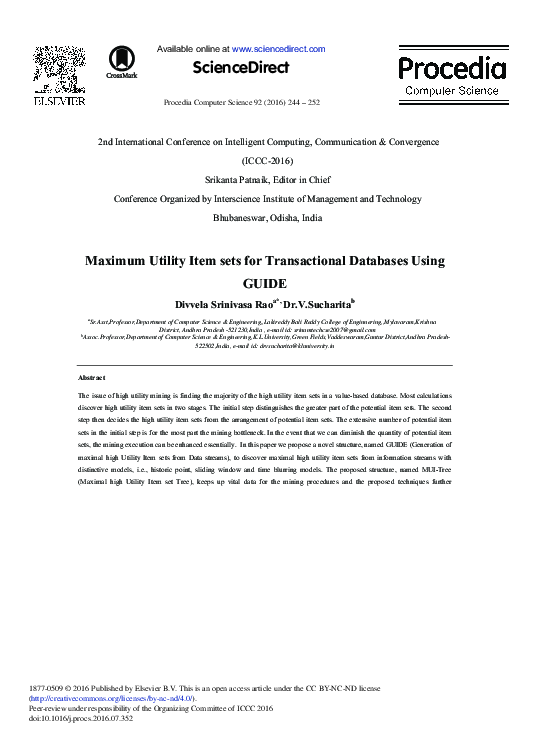 (PDF) Maximum Utility Item Sets for Transactional Databases Using GUIDE