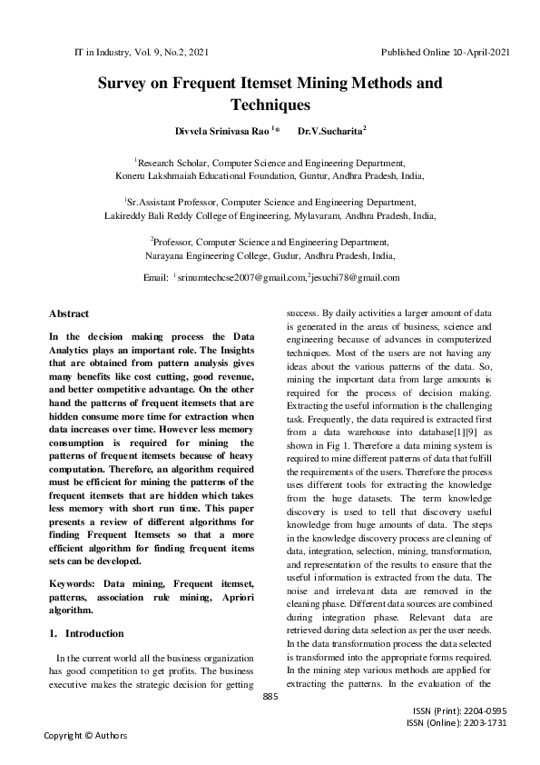 (PDF) A Survey on Frequent Item Set Mining for Large Transactional Data