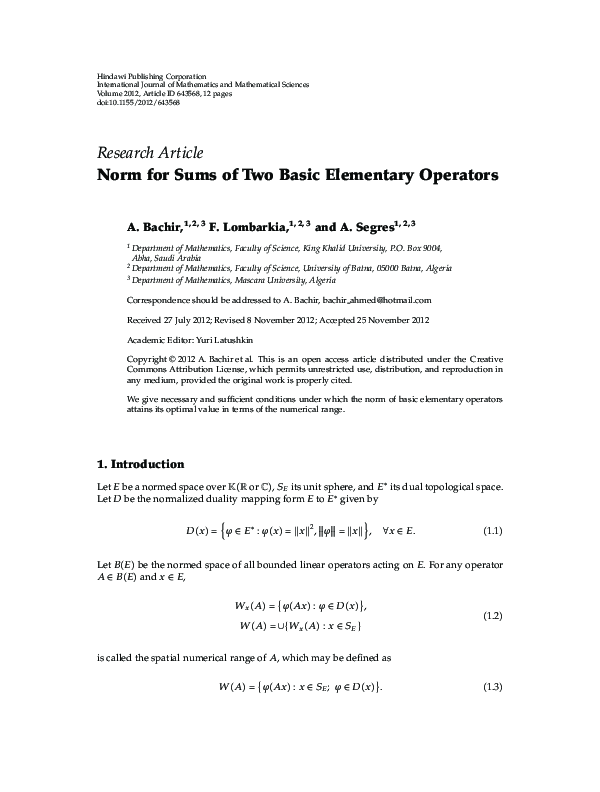 (PDF) Norm for Sums of Two Basic Elementary Operators