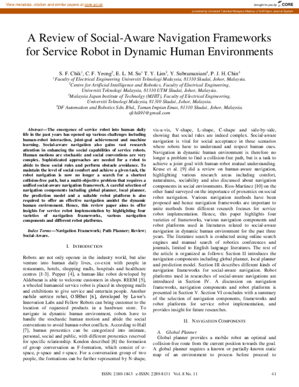 (PDF) A Review of Social-Aware Navigation Frameworks for Service Robot in Dynamic Human Environments