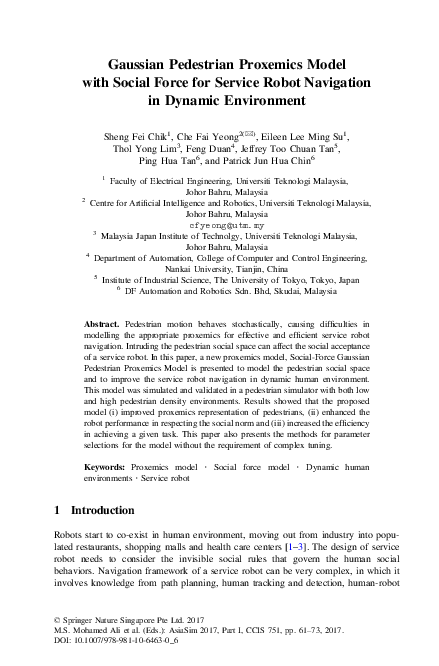 (PDF) Gaussian Pedestrian Proxemics Model with Social Force for Service Robot Navigation in ...