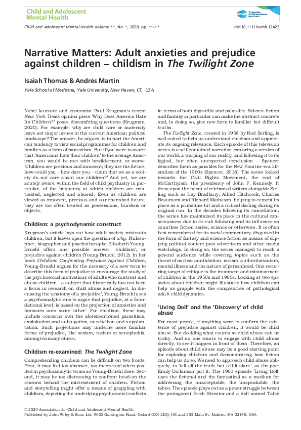 (PDF) Narrative Matters: Adult anxieties and prejudice against children ...