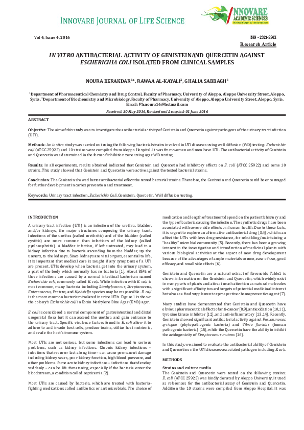 (PDF) In Vitro Antibacterial Activity of Genistein and Quercetin against Escherichia Coli ...