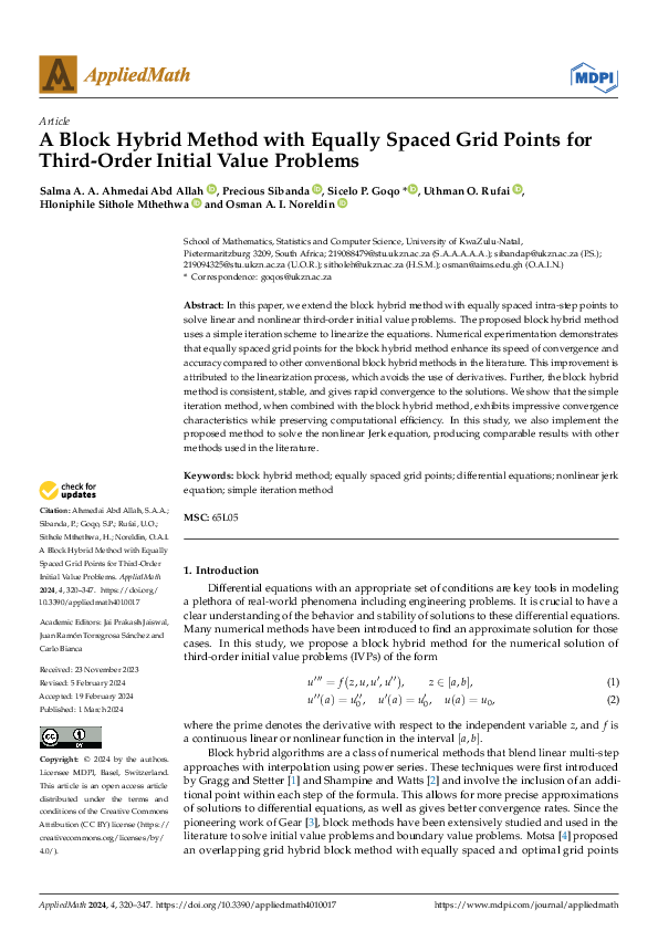 (PDF) A Block Hybrid Method with Equally Spaced Grid Points for Third-Order Initial Value ...