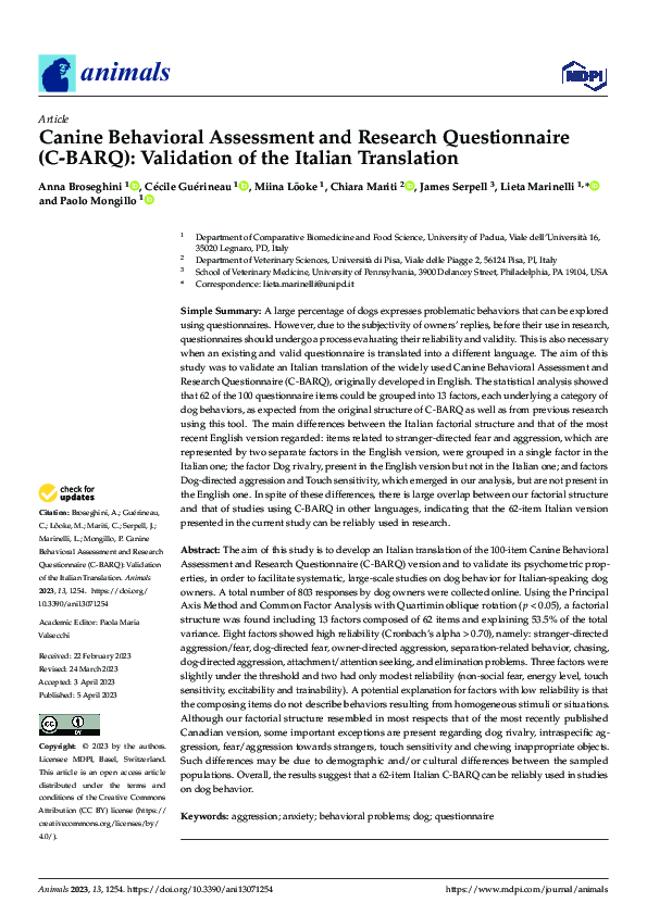 (PDF) Canine Behavioral Assessment and Research Questionnaire (C-BARQ ...