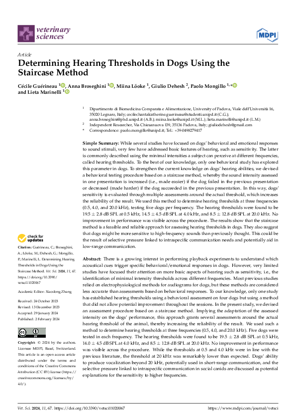 (PDF) Determining Hearing Thresholds in Dogs Using the Staircase Method