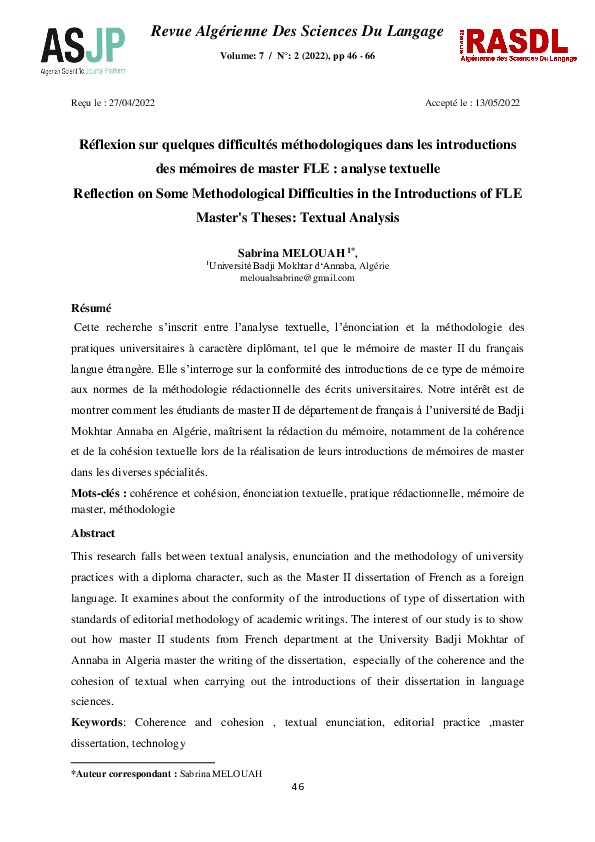 (PDF) Master's Theses: Textual Analysis