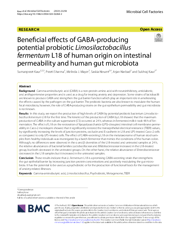(PDF) Beneficial effects of GABA-producing potential probiotic Limosilactobacillus fermentum L18 ...