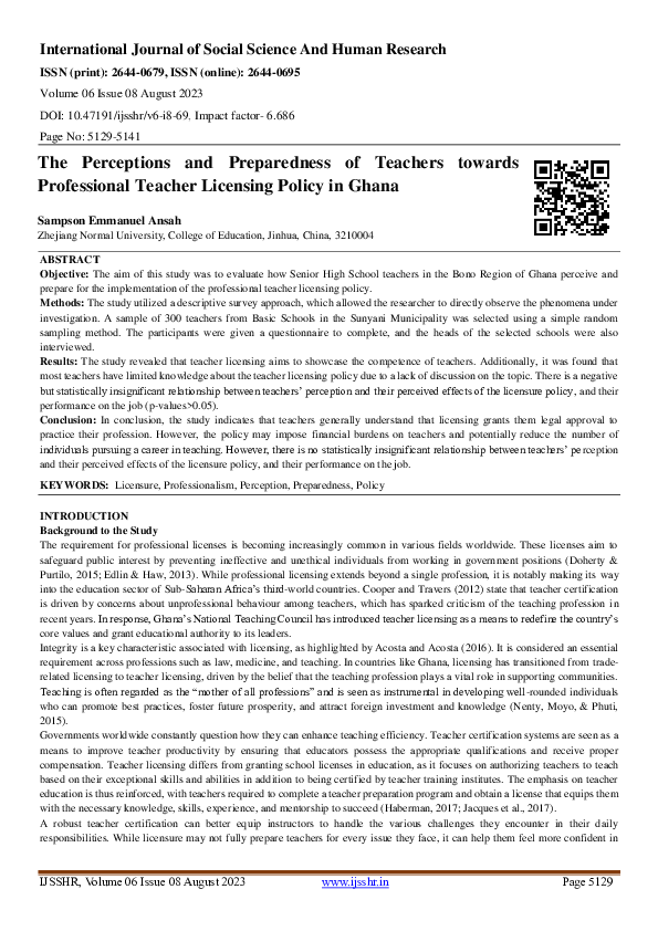 (PDF) The Perceptions and Preparedness of Teachers towards Professional Teacher Licensing Policy ...