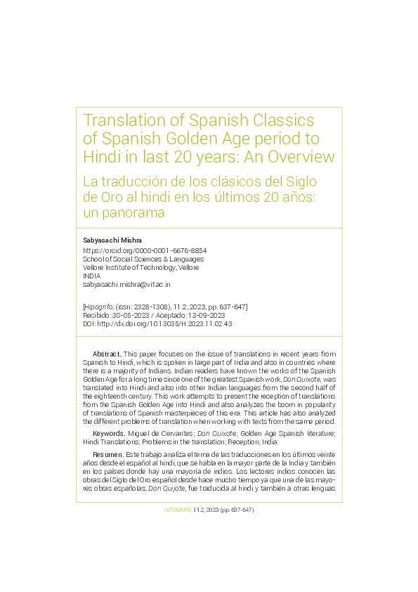 (PDF) Translation of Spanish Classics of Spanish Golden Age period to ...