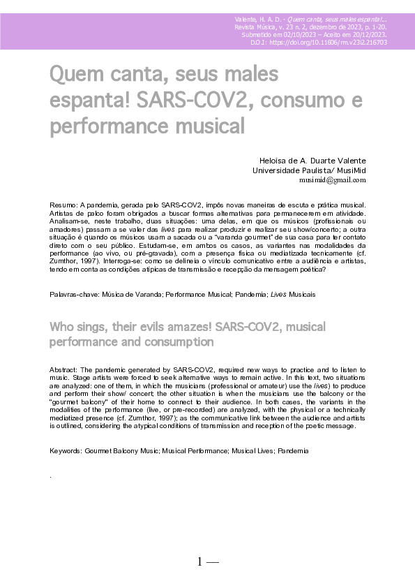 (PDF) Quem canta, seus males espanta! Performance e criação musical em ...