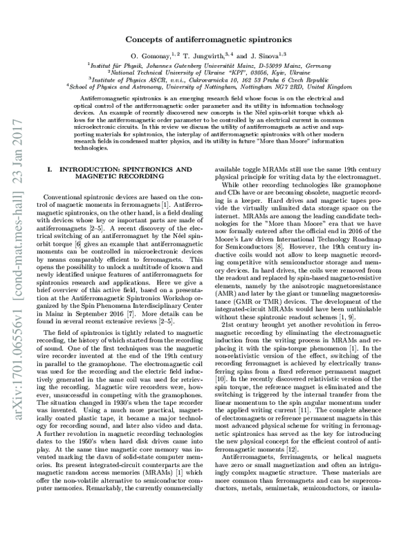 (PDF) Concepts of antiferromagnetic spintronics
