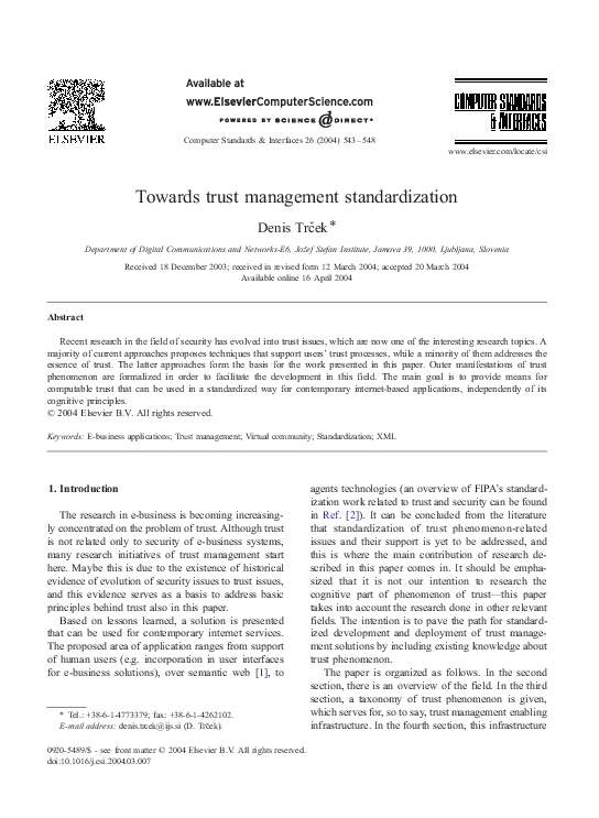 (PDF) Towards trust management standardization | Denis Trcek - Academia.edu
