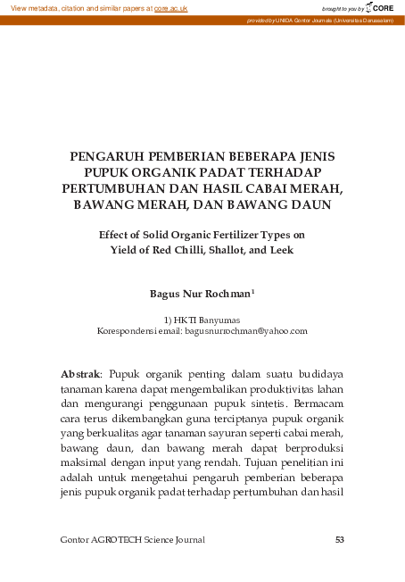 (PDF) Pengaruh Pemberian Beberapa Jenis Pupuk Organik Padat Terhadap Pertumbuhan dan Hasil Cabai ...