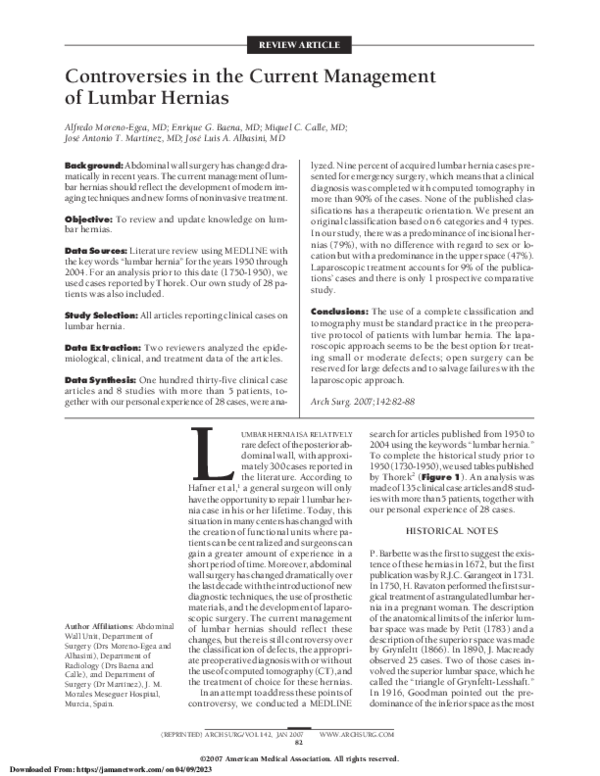 (PDF) Controversies in the Current Management of Lumbar Hernias | José ...