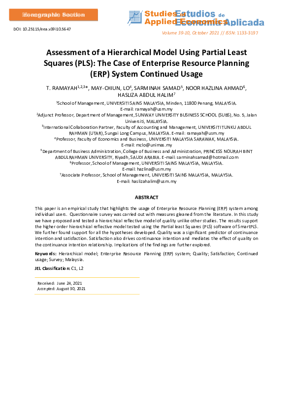 (PDF) Assessment of a Hierarchical Model Using Partial Least Squares (PLS): The Case of ...