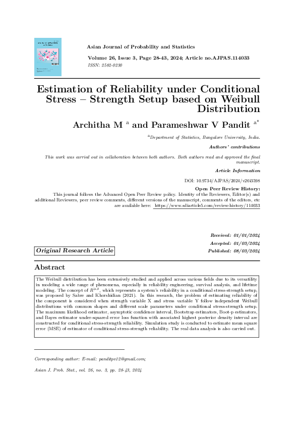 (PDF) Estimation of Reliability under Conditional Stress - Strength Setup based on Weibull ...