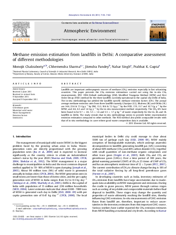 (PDF) Methane emission estimation from landfills in Delhi: A comparative assessment of different ...