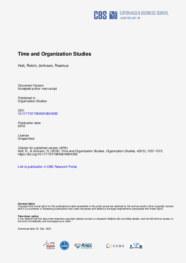 (PDF) Time and Organization Studies