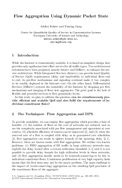 (PDF) Flow Aggregation Using Dynamic Packet State