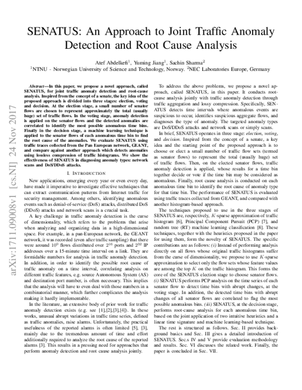 Pdf Senatus An Approach To Joint Traffic Anomaly Detection And Root Cause Analysis