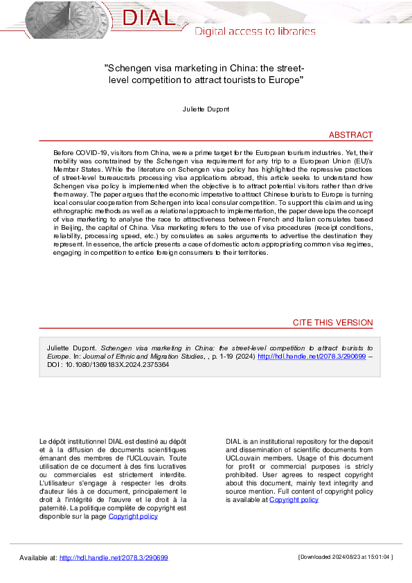 (PDF) "Schengen visa marketing in China: the streetlevel competition to ...