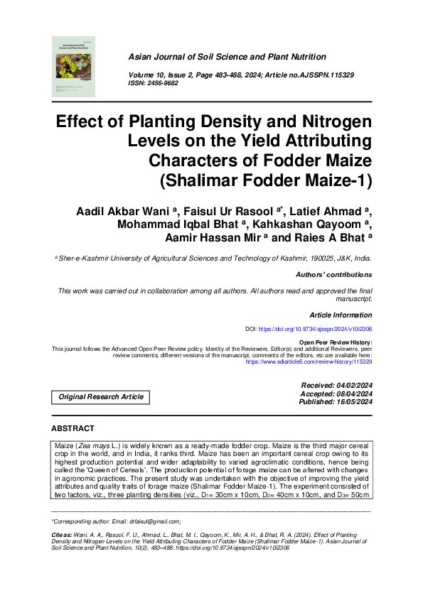(PDF) Effect of Planting Density and Nitrogen Levels on the Yield ...