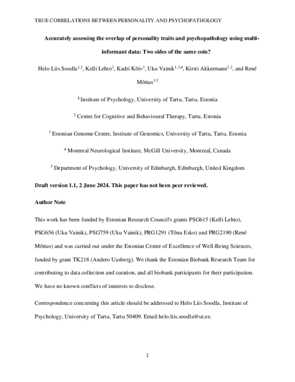 (PDF) Accurately assessing the overlap of personality traits and psychopathology using multi ...