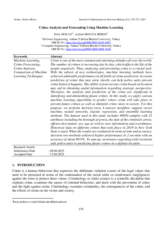 (PDF) Crime Analysis and Forecasting Using Machine Learning