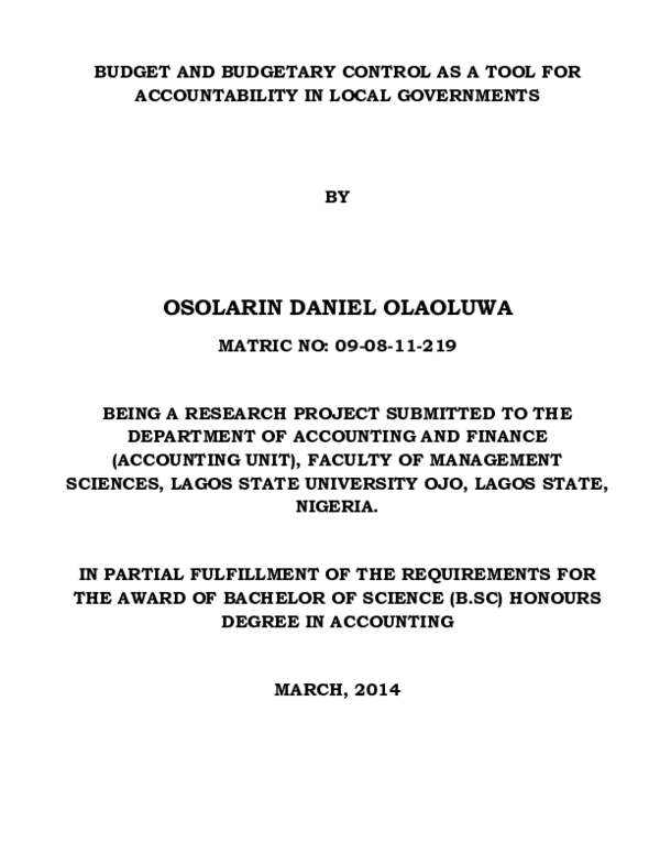 (PDF) BUDGET AND BUDGETARY CONTROL AS A TOOL FOR ACCOUNTABILITY IN ...