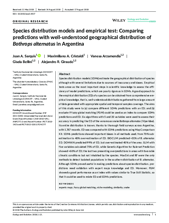 (PDF) Species distribution models and empirical test: Comparing ...