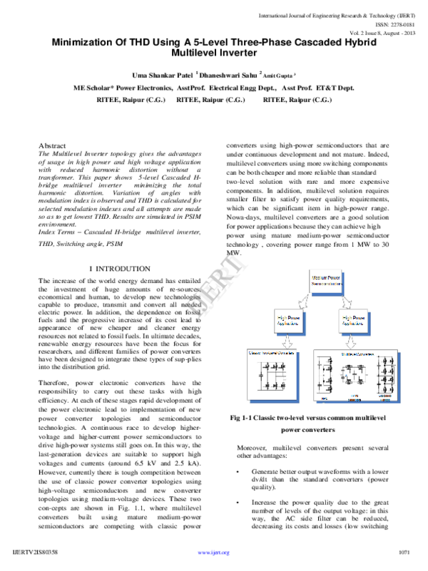 (PDF) Minimization Of THD Using A 5-Level Three-Phase Cascaded Hybrid Multilevel Inverter