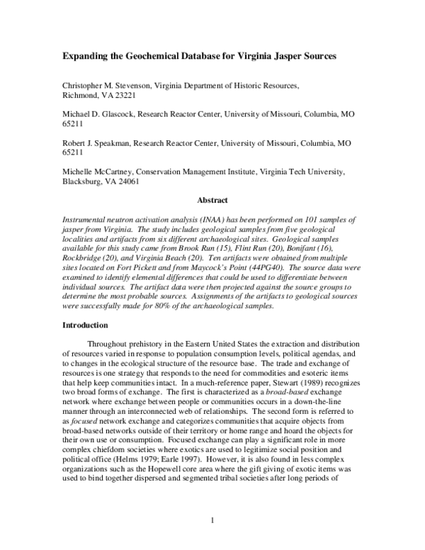 (PDF) Expanding the geochemical database for Virginia jasper sources