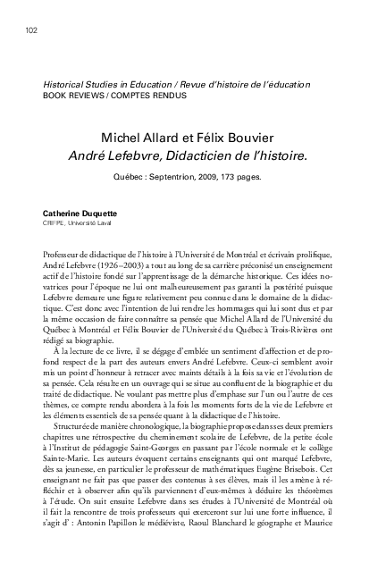 (PDF) André Lefebvre, Didacticien de l’histoire