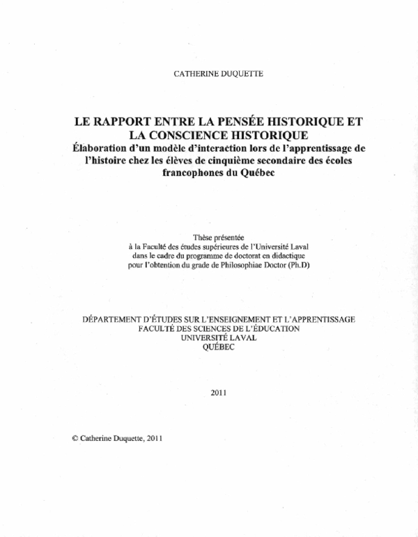 (PDF) Le rapport entre la pensée historique et la conscience historique ...