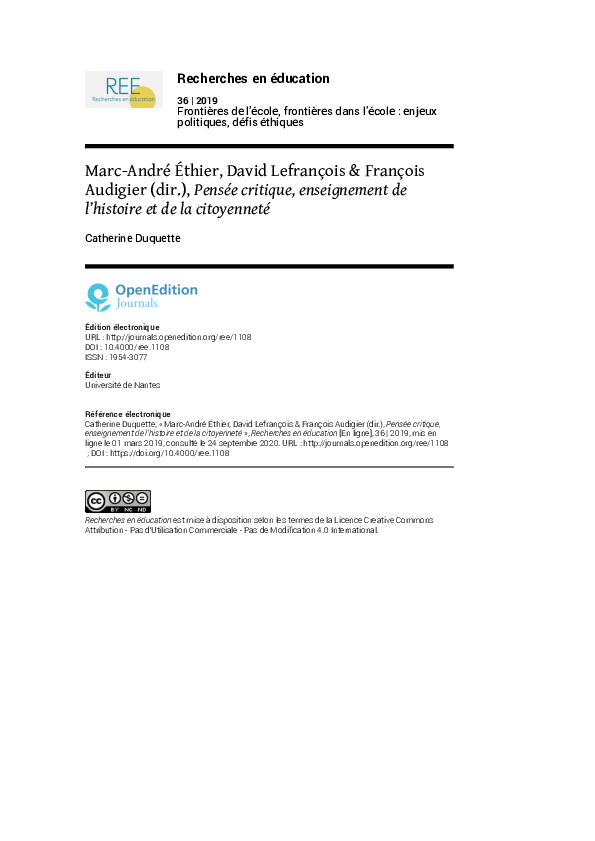 (PDF) Marc-André Éthier, David Lefrançois & François Audigier (dir ...