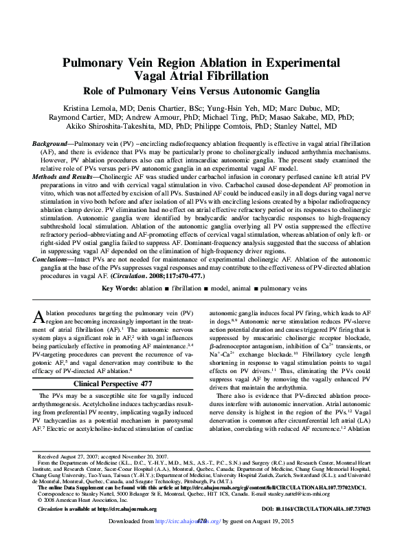 (PDF) Pulmonary Vein Region Ablation in Experimental Vagal Atrial ...