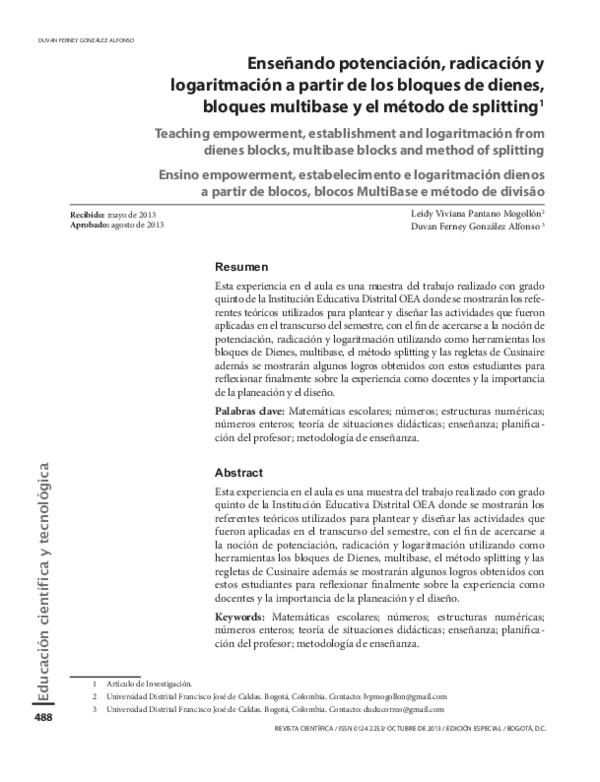 (PDF) Enseñando potenciación, radicación y logaritmación a partir de ...