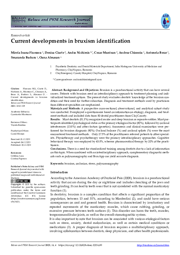 (PDF) Current developments in bruxism identification