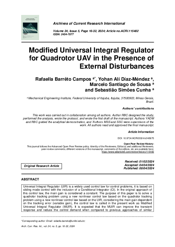 (PDF) Modified Universal Integral Regulator for Quadrotor UAV in the ...