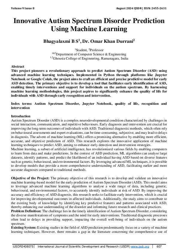 (PDF) Innovative Autism Spectrum Disorder Prediction Using Machine Learning