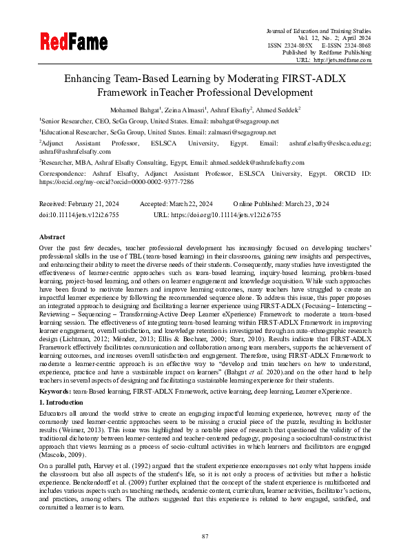 (PDF) Enhancing Team-Based Learning by Moderating FIRST-ADLX Framework inTeacher Professional ...