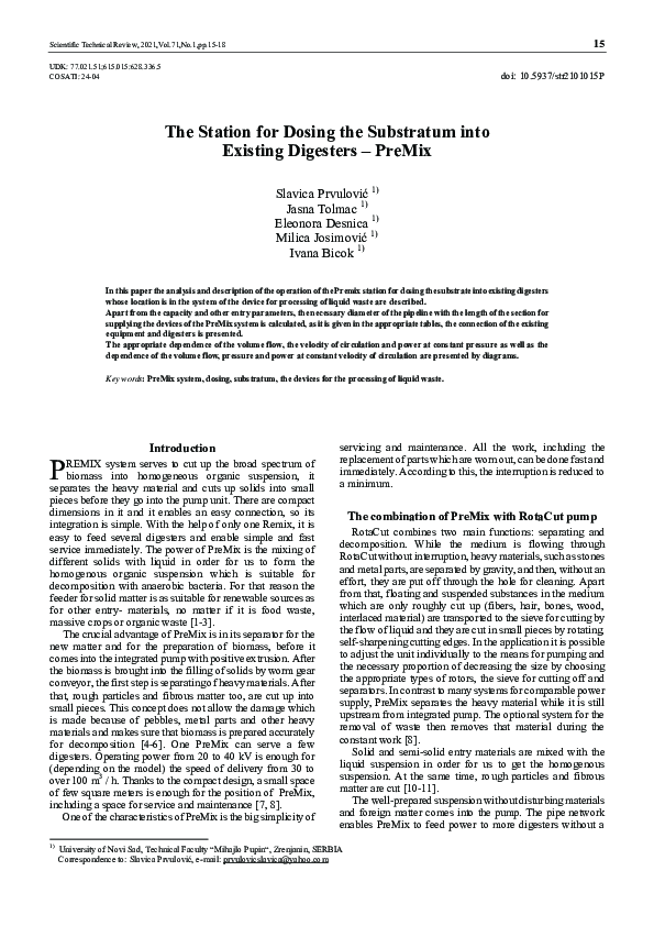(PDF) The station for dosing the substratum into existing digesters: PreMix