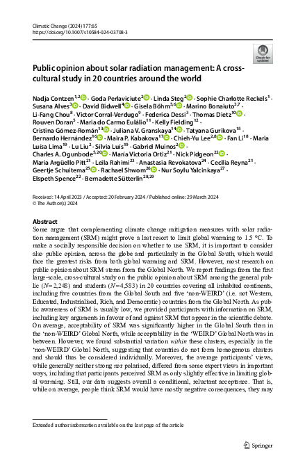 (PDF) Public opinion about solar radiation management: A cross-cultural ...