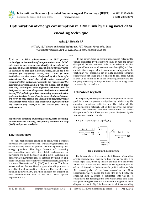 (PDF) Optimization of energy consumption in a NOC link by using novel ...