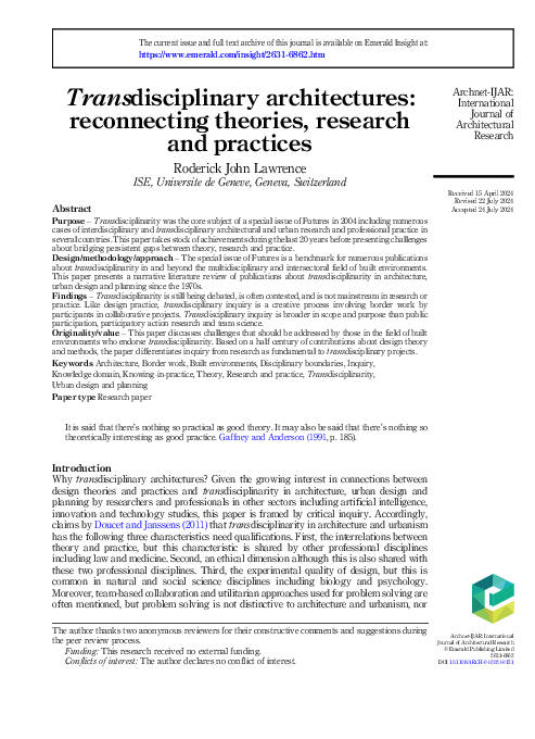 (PDF) Transdisciplinary architectures: reconnecting theories, research and practices