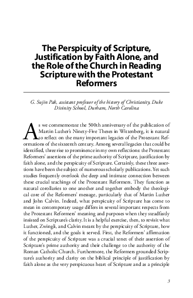 (PDF) The Perspicuity of Scripture, Justification by Faith Alone, and ...